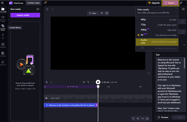 Microsoft Text to Speech for Free with Clipchamp