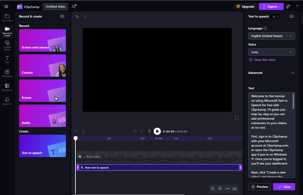 Microsoft Text to Speech for Free with Clipchamp